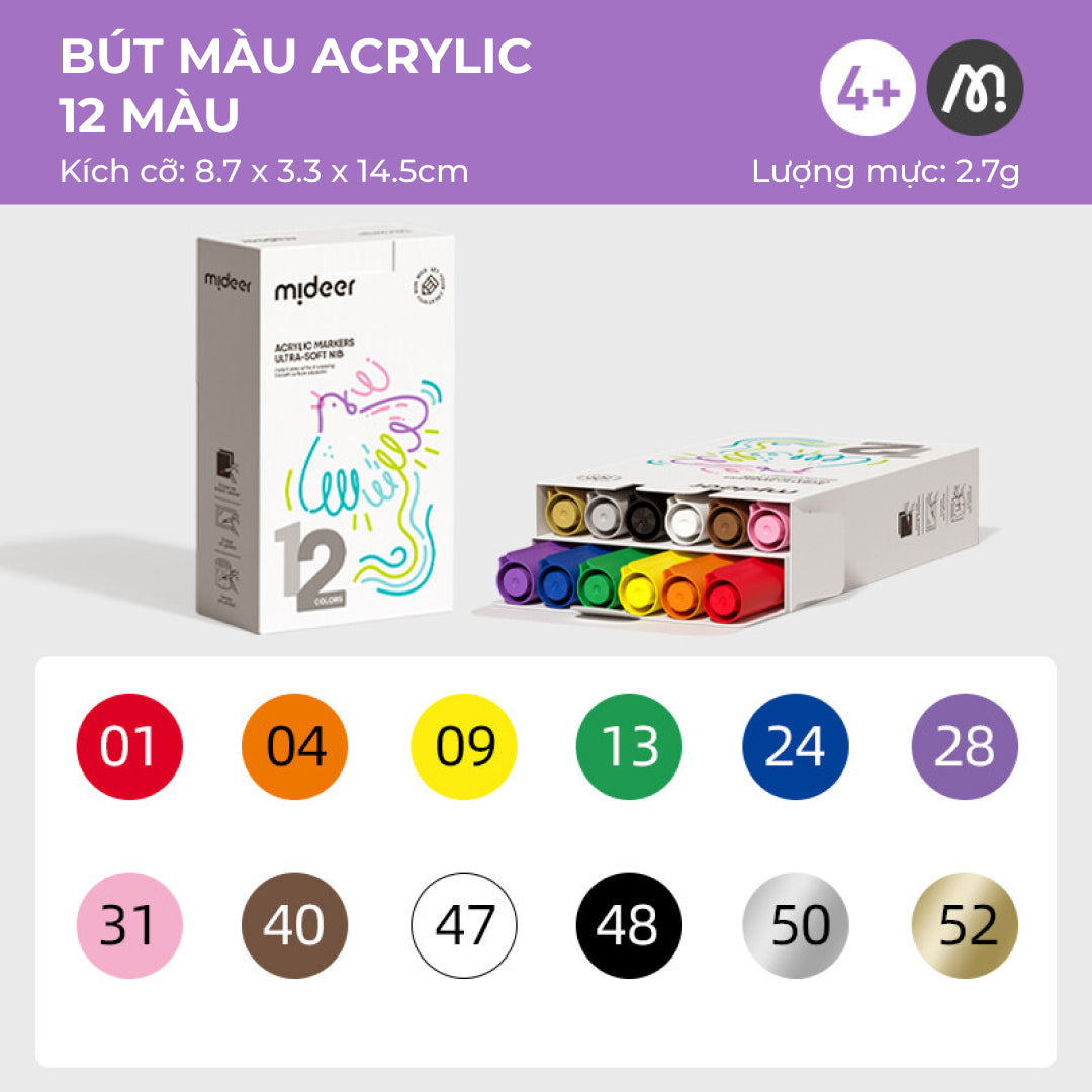 Bút màu Acrylic cho bé Mideer chính hãng, vẽ trên mọi chất liệu ...