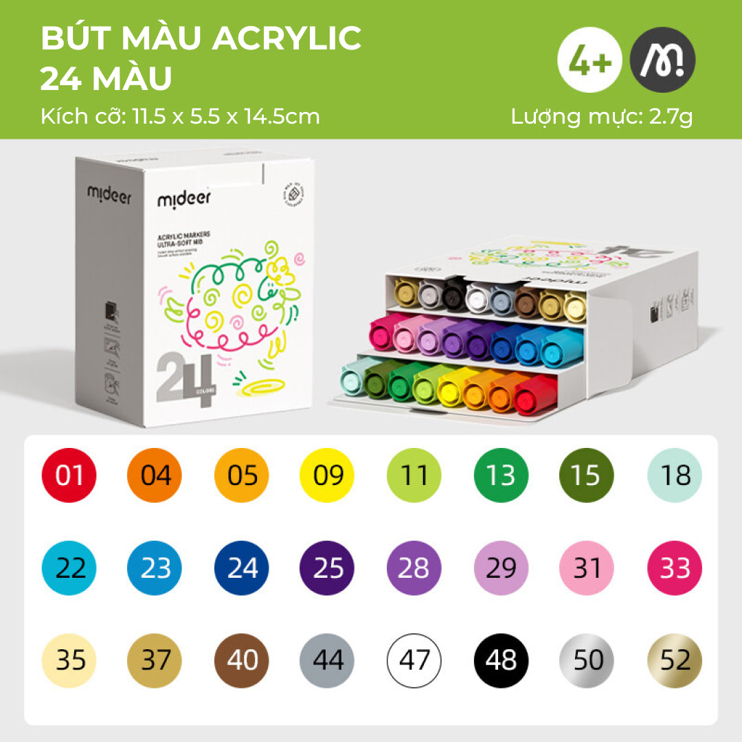Bút màu Acrylic cho bé Mideer chính hãng, vẽ trên mọi chất liệu ...