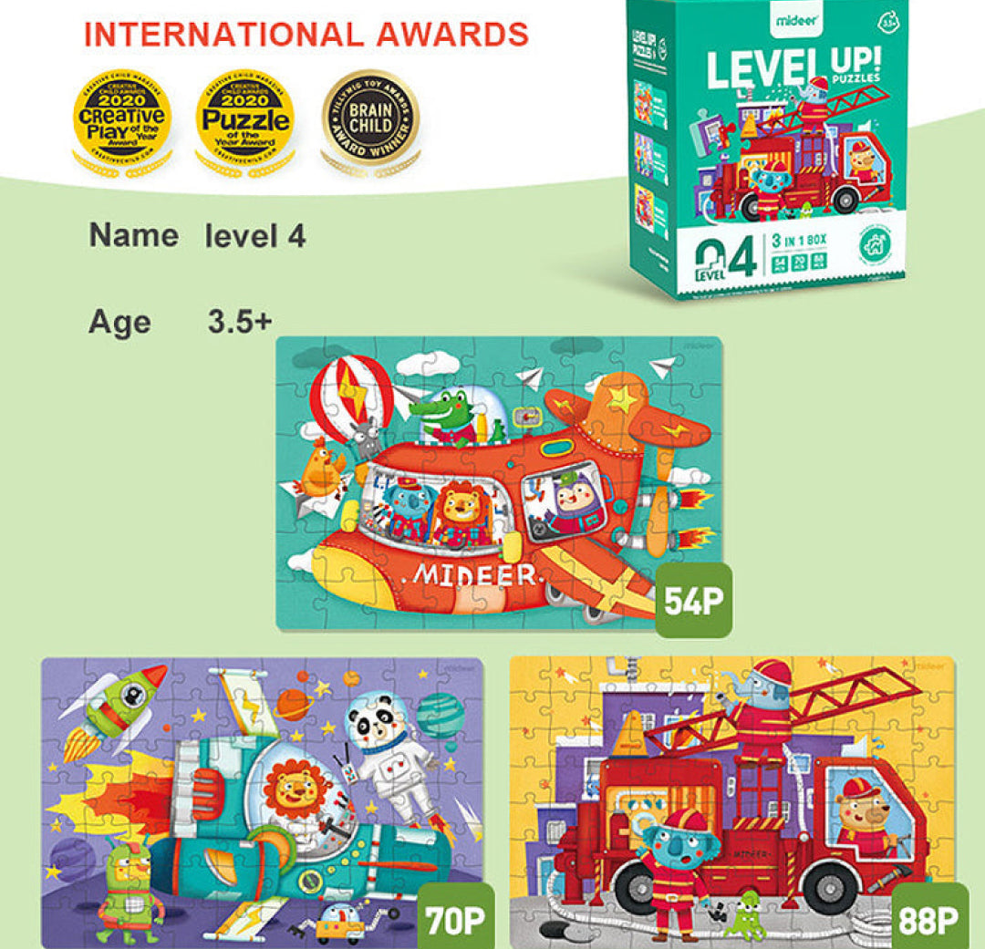 Bộ xếp hình cho bé Mideer Level Up, 8 cấp độ, 1-7 tuổi, nhiều chủ đề ...