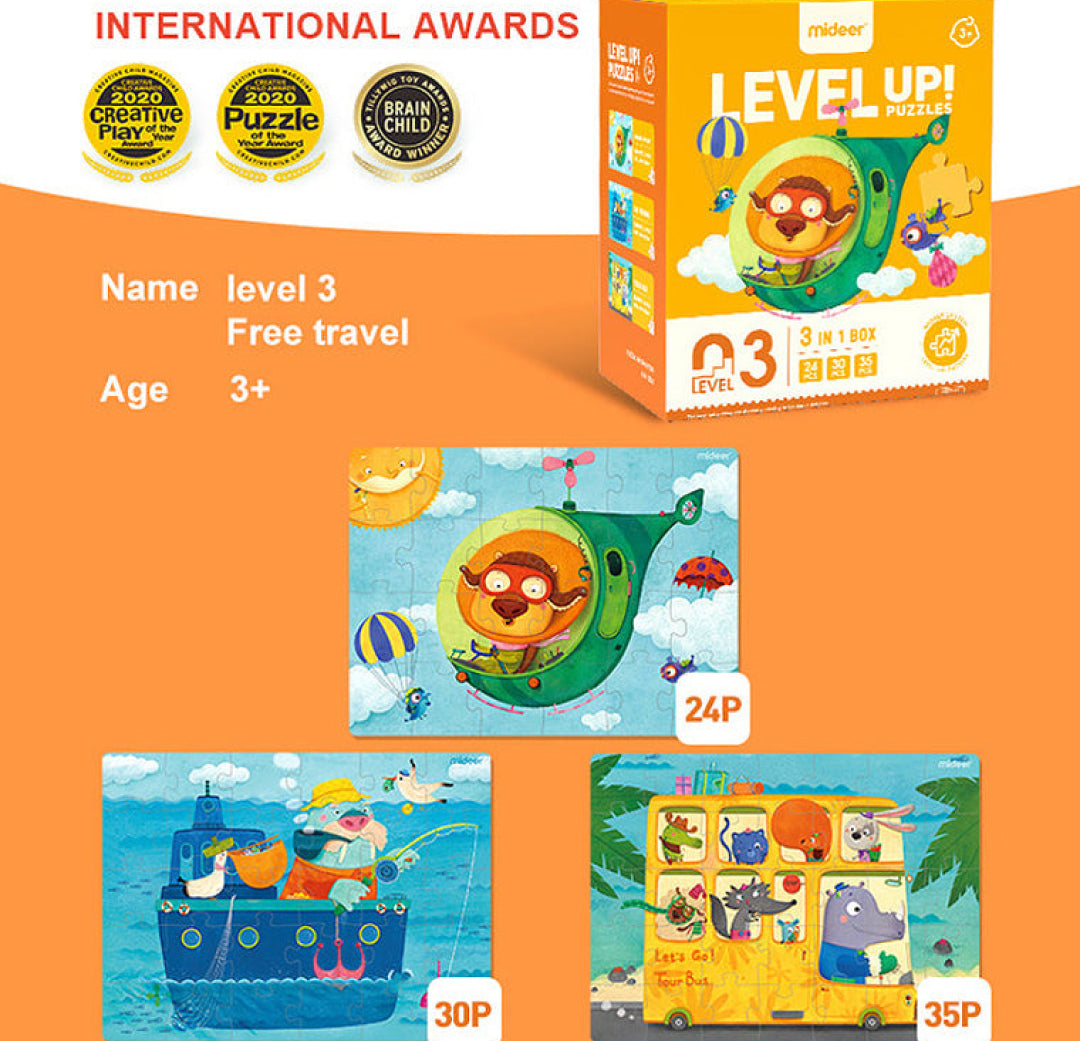 Bộ xếp hình cho bé Mideer Level Up, 8 cấp độ, 1-7 tuổi, nhiều chủ đề ...