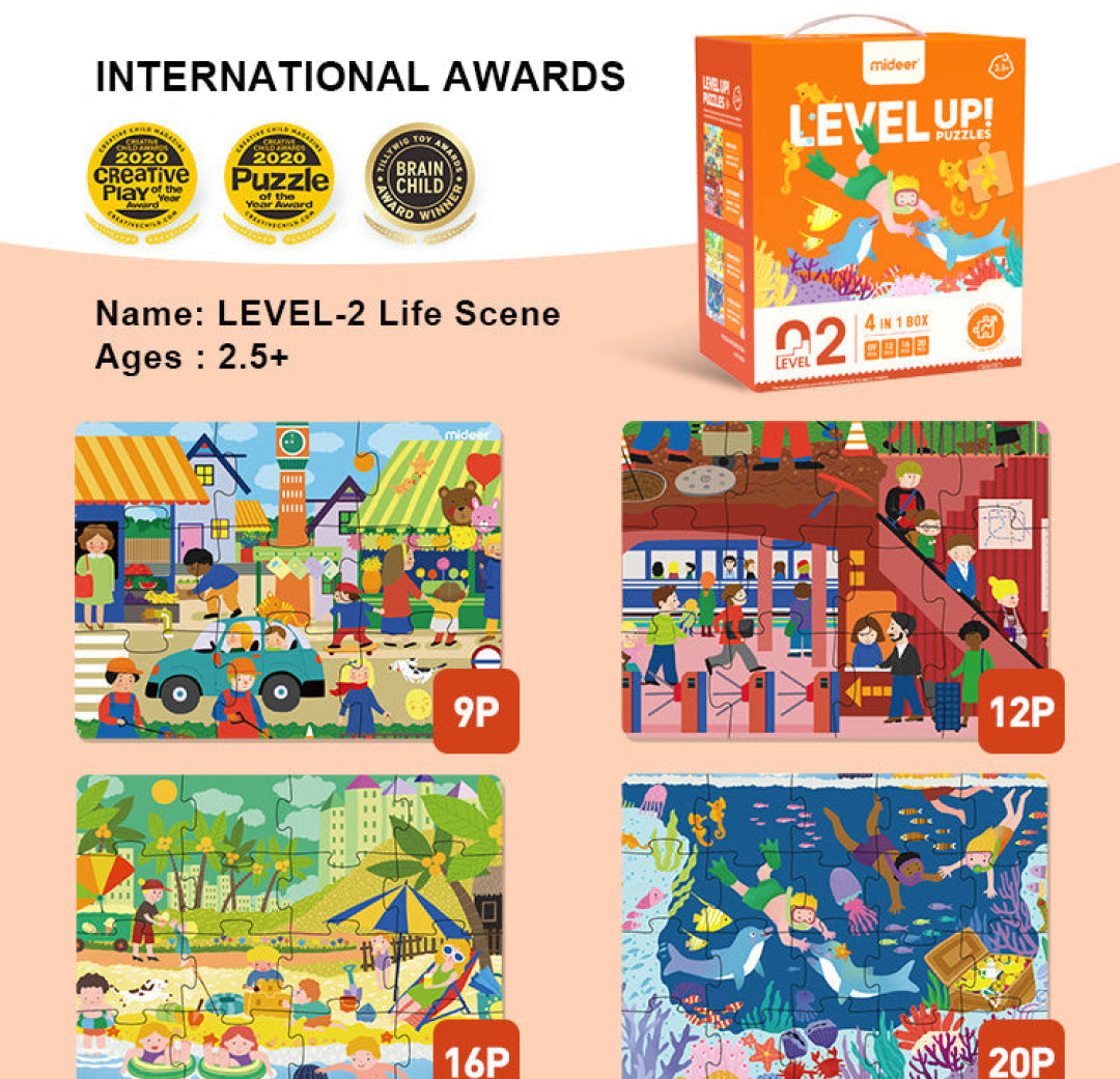 Bộ xếp hình cho bé Mideer Level Up, 8 cấp độ, 1-7 tuổi, nhiều chủ đề ...